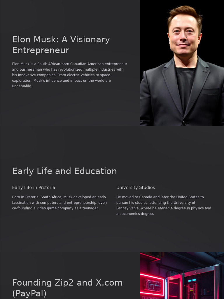Elon Musk: Early Life and Ventures | PDF | Elon Musk | Solar City