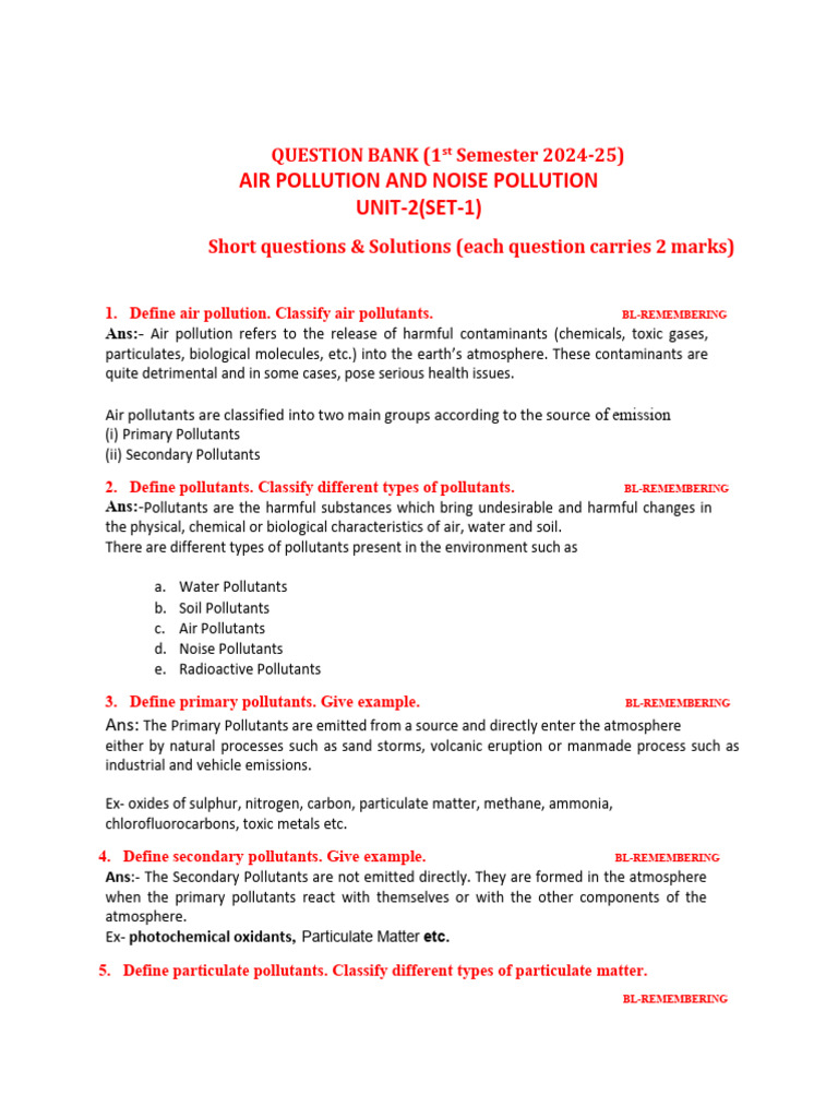 Environmental Science Unit - 2 (Set-1) | PDF | Air Pollution | Particulates