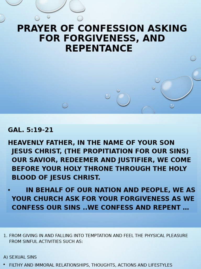 Prayer of Confession Asking For Forgiveness, and Repentance | PDF ...