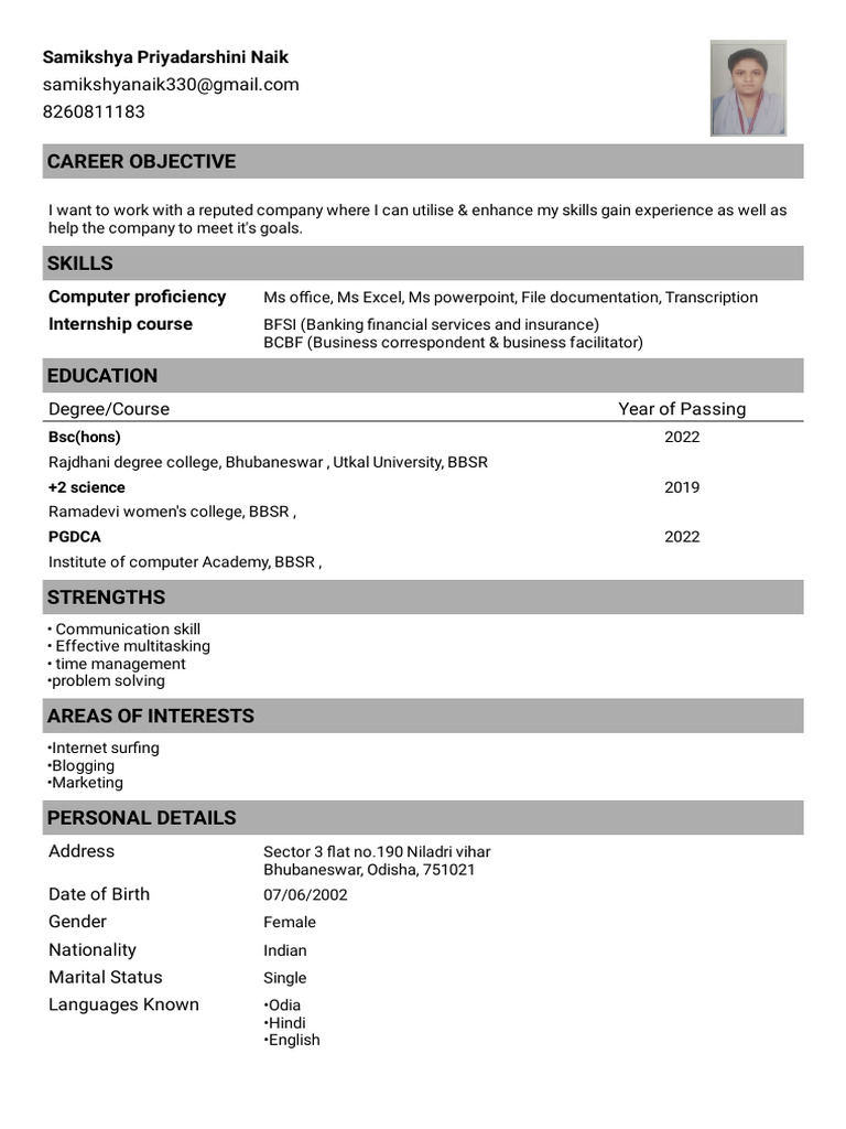 Resume - SAMIKSHYA PRIYADARSHINI NAIK - Format2 | PDF