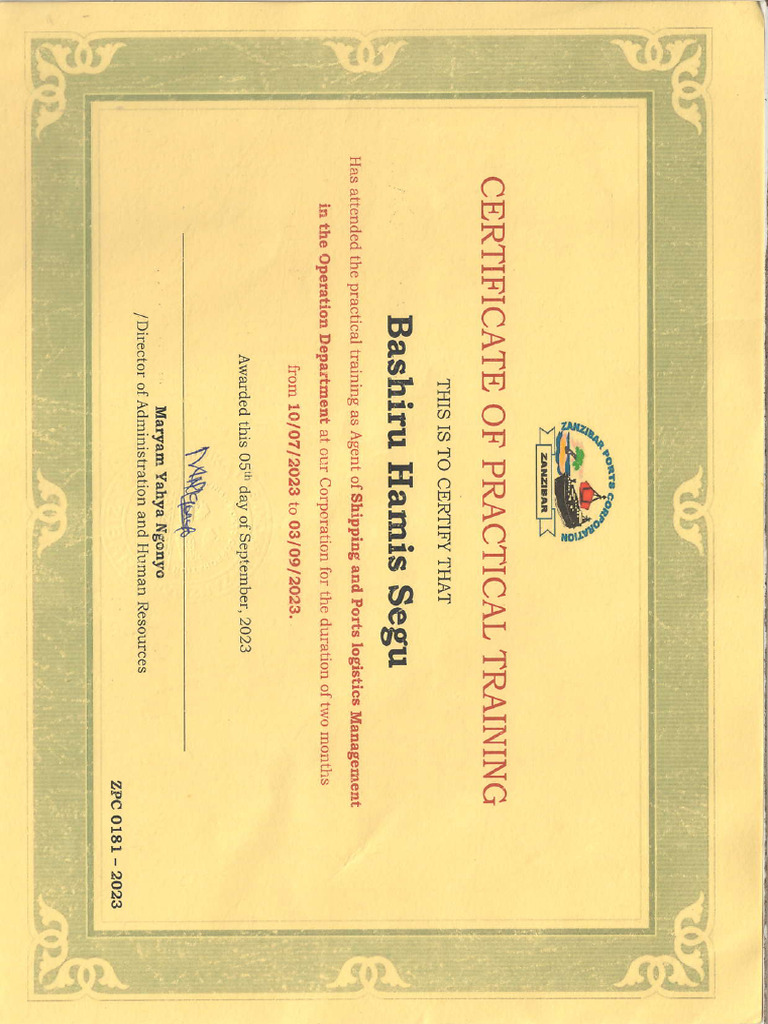 Certificate of Practical Trainning | PDF