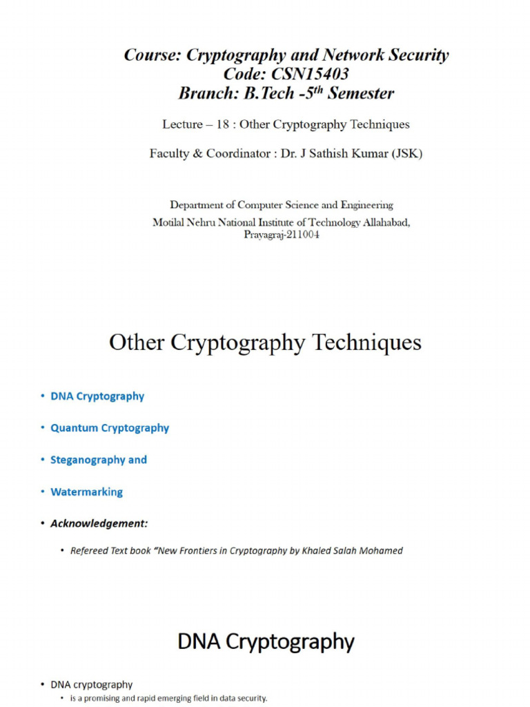 Lecture 18 - Other Cryptography Techniques | PDF