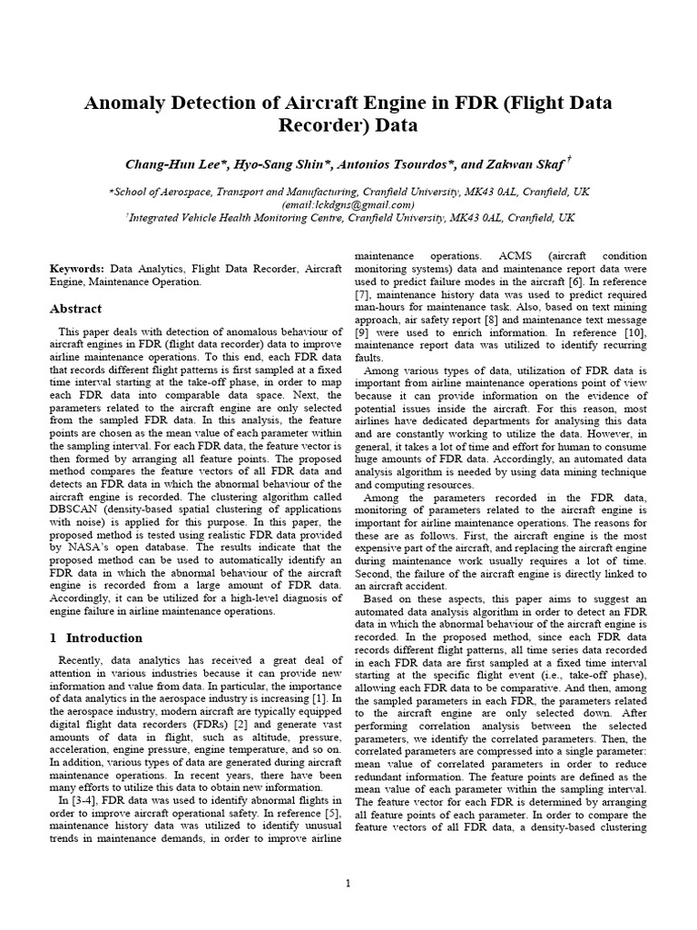 Anomaly Detection of Aircraft Engine in FDR Flight Data Recorder Data | PDF | Cluster Analysis ...