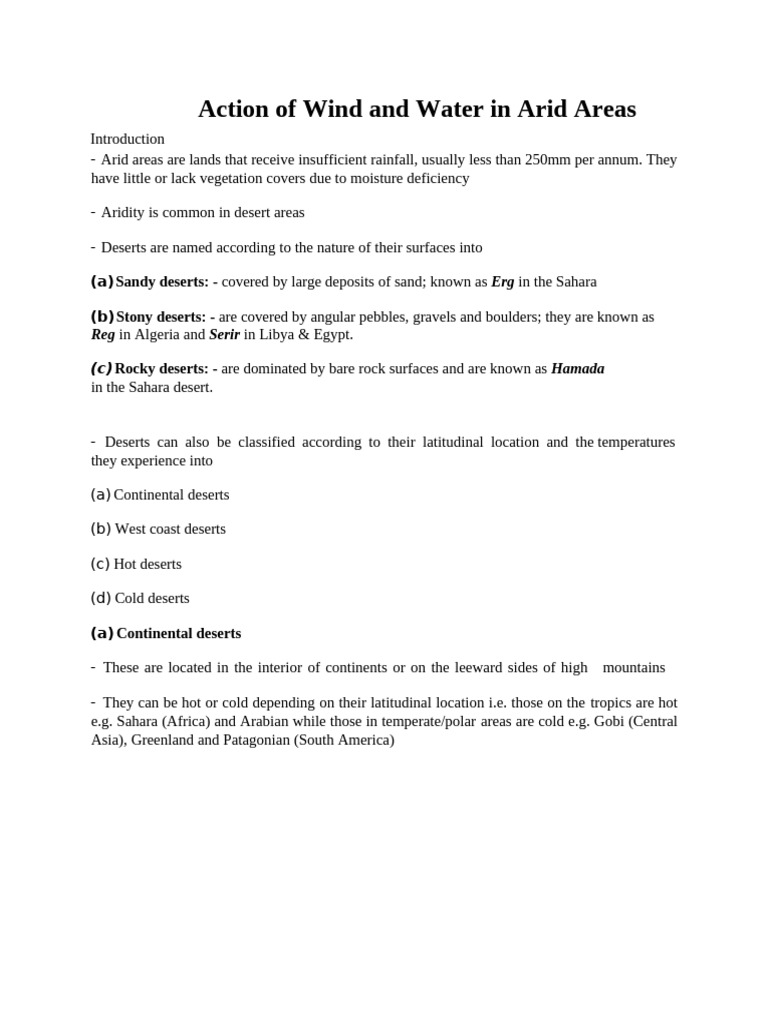 Action of Wind and Water in Arid Areas | PDF | Dune | Desert