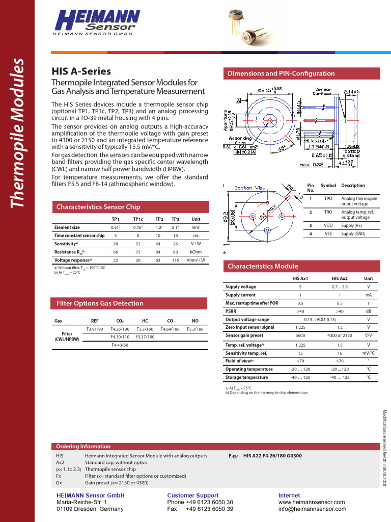 Heimann Sensor Datasheet HIS Series | PDF | Sensor | Amplifier