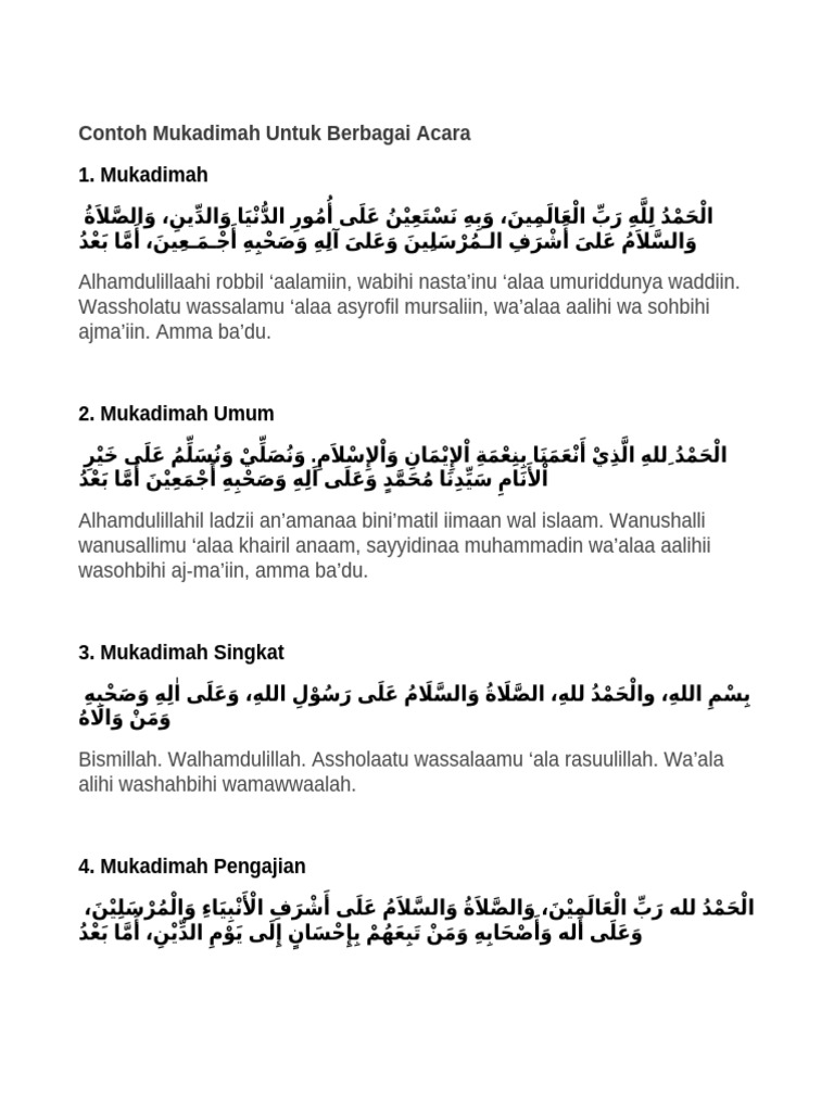 Contoh Mukadimah Untuk Berbagai Acara | PDF