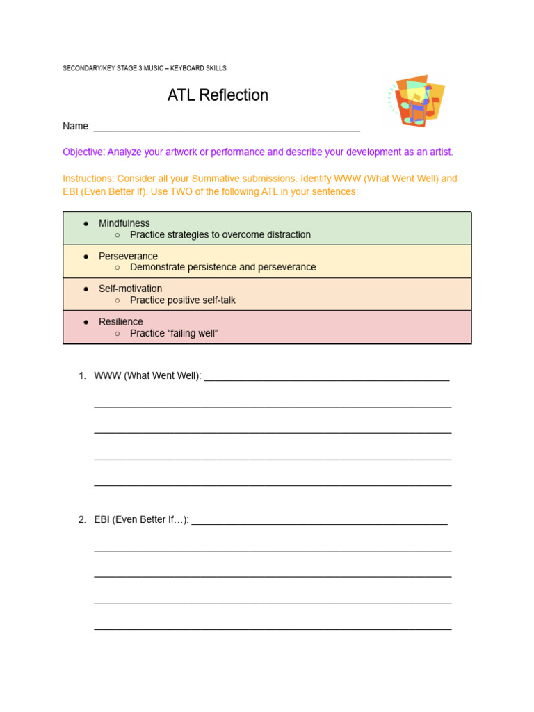 KS3 Music Keyboard Skills Reflection | PDF