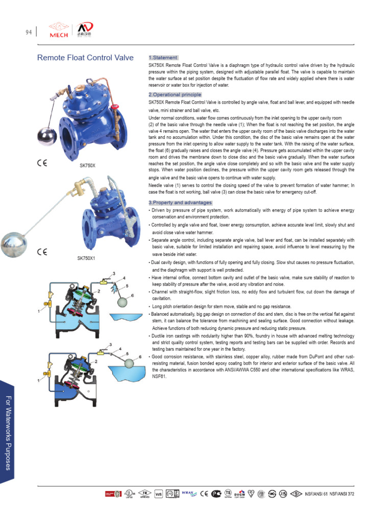 SK750X Remote Float Control Valve Overview | PDF | Valve | Plumbing