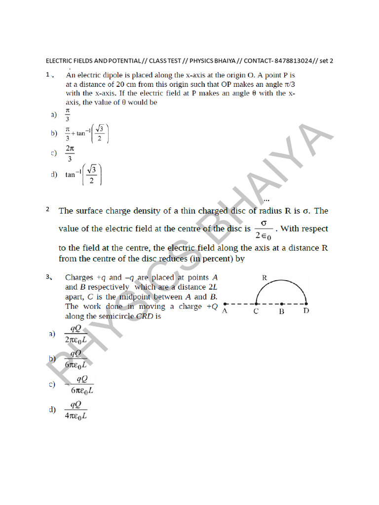 ELECTRIC FIELDS AND POTENTIAL Set 2 | PDF