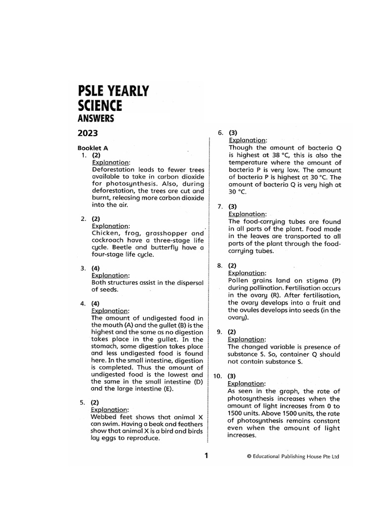 2023 PSLE Science - Answer | PDF