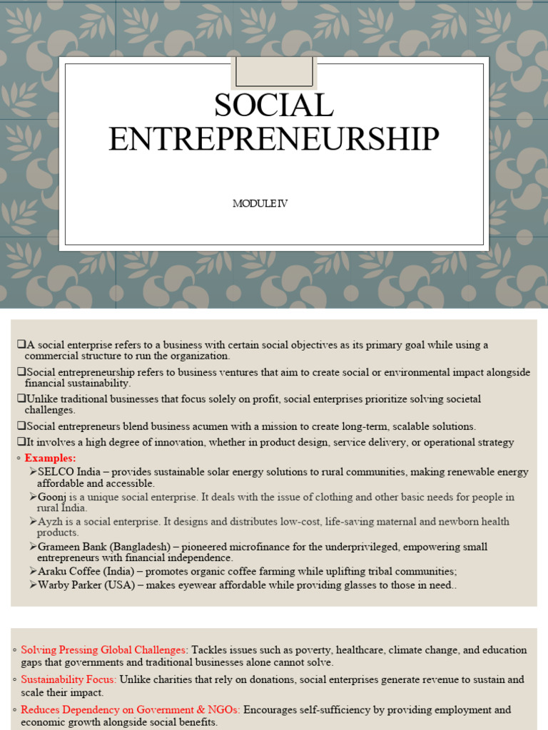 Module IV Social Entrepreneurship | PDF | Social Entrepreneurship ...