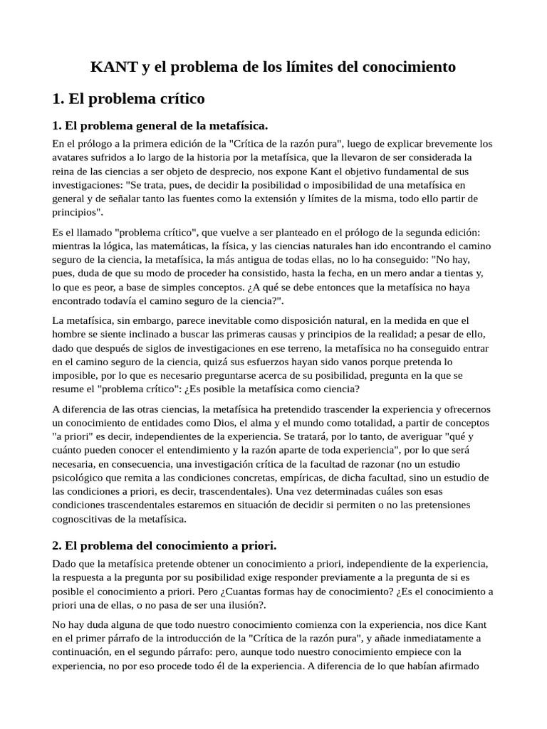 Kant y El Problema Del Conocimiento | PDF | A priori y a posteriori ...