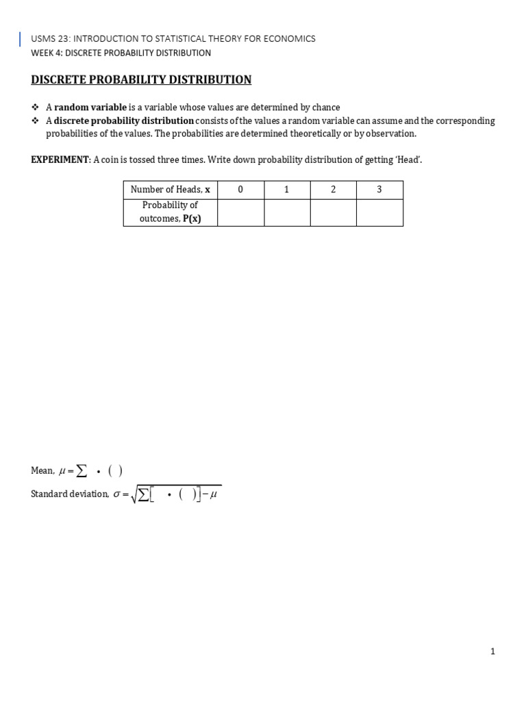 Notes Discrete Probability Distribution | PDF | Probability ...