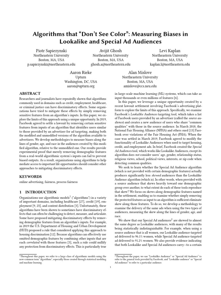 Algorithms That Don't See Color | PDF | Facebook | Advertising