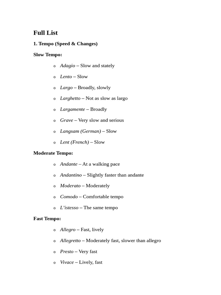 Musical Terms and Definitions Guide | PDF | Tempo | Rhythm And Meter