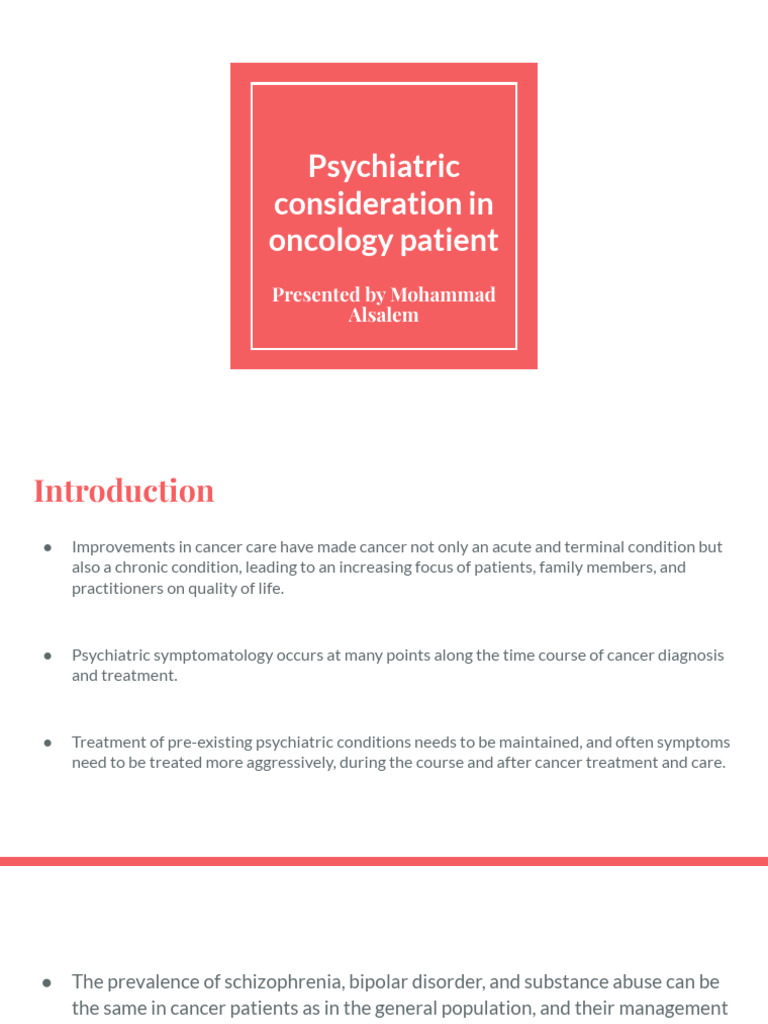 Psychiatric Consideration in Oncology Patient | PDF | Mental Disorder ...