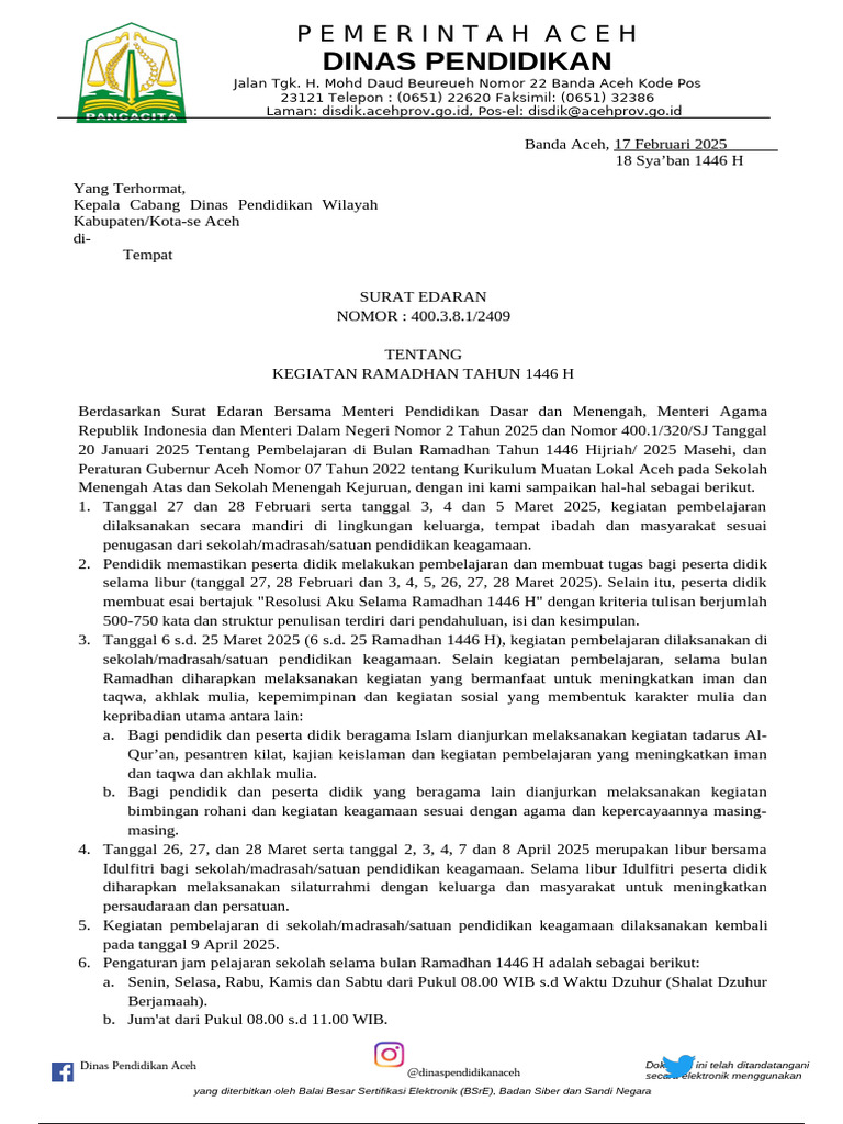 Surat Edaran Ramadhan 2025 | PDF