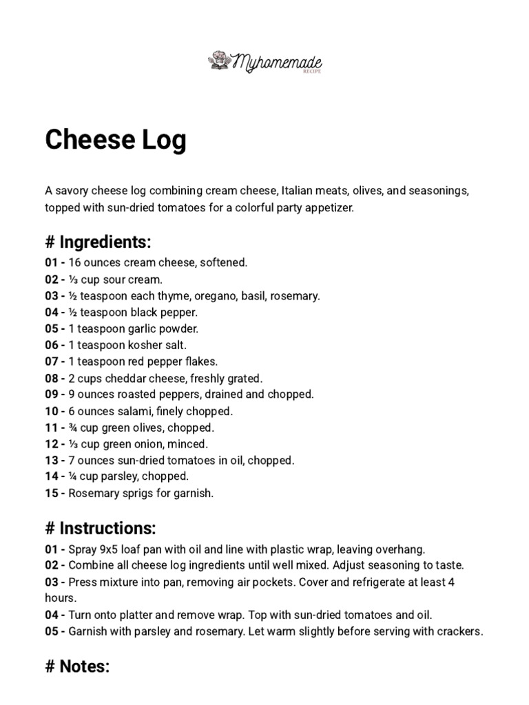 Savory Cheese Log Recipe for Parties | PDF