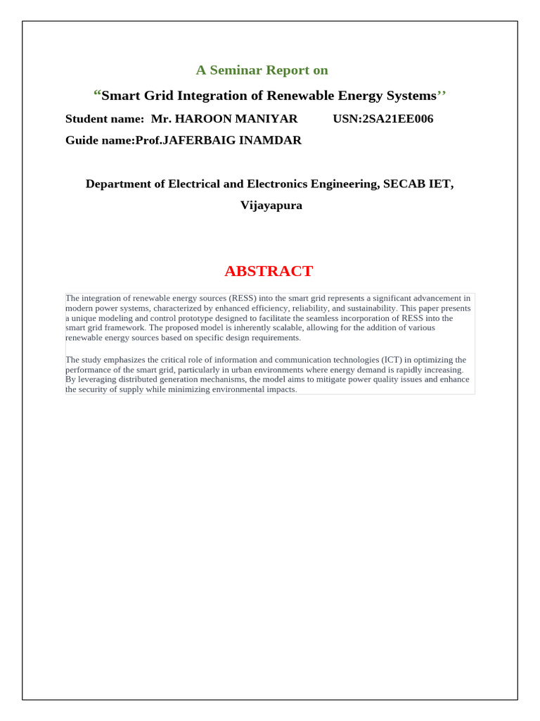 Haroon Maniyar Report | PDF | Smart Grid | Electrical Grid