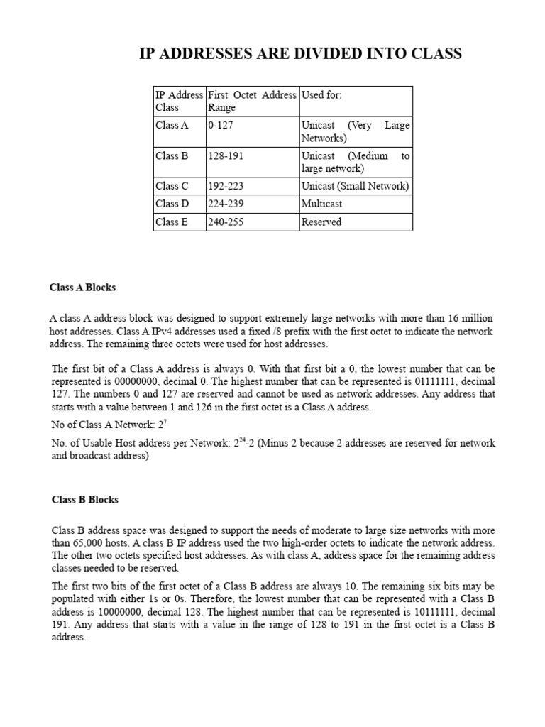 IP Addresses Are Divided Into Class | PDF | Ip Address | Computer Network