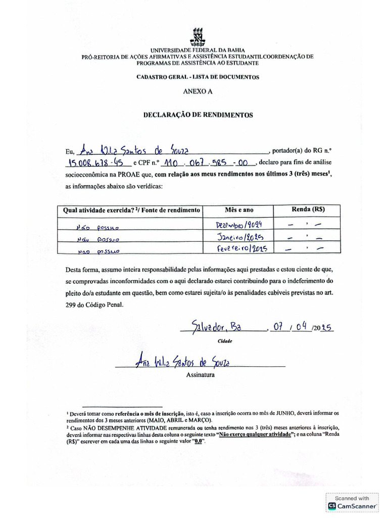 Declaração de Rendimento | PDF