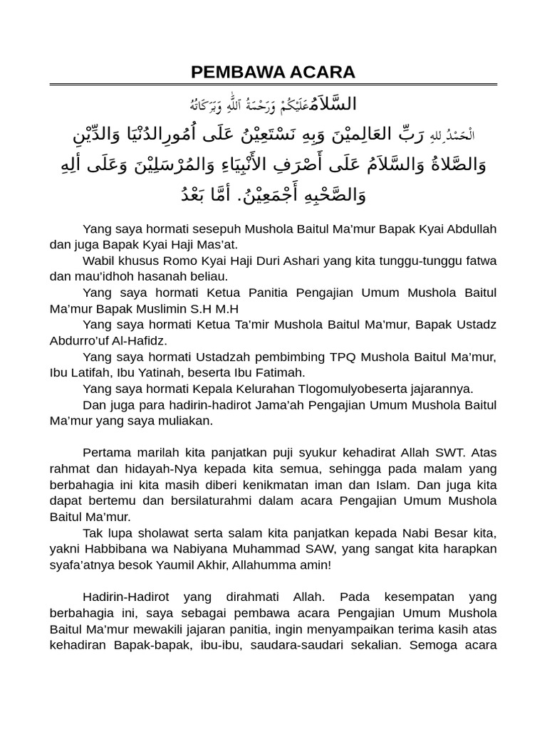 Sampel Text Pembawa Acara Pengajian | PDF