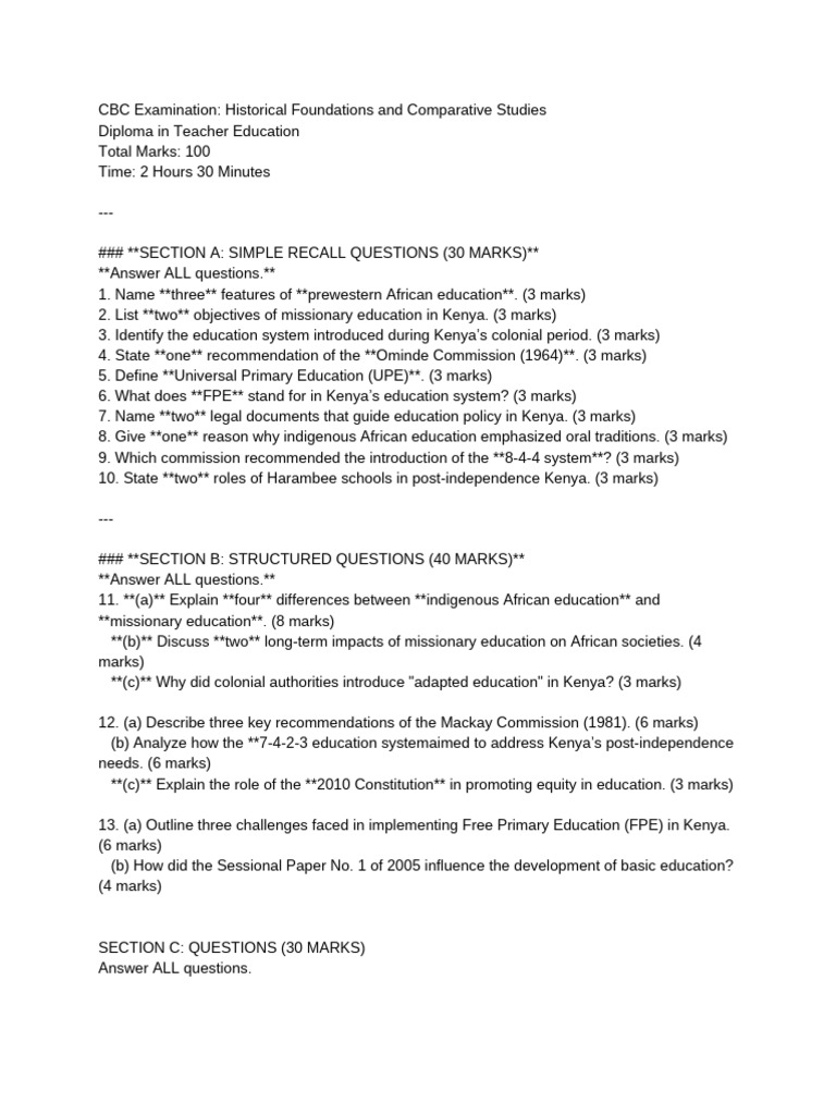 CBC Exam: Historical Education Foundations | PDF