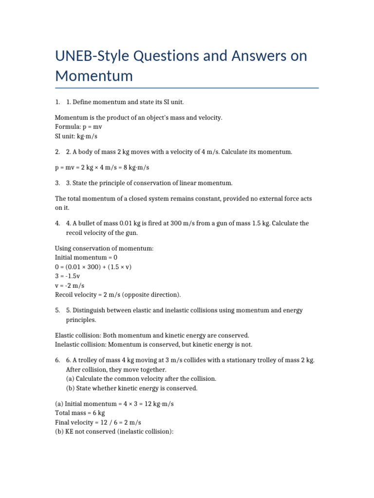 Momentum_UNEB_Questions_and_Answers | PDF