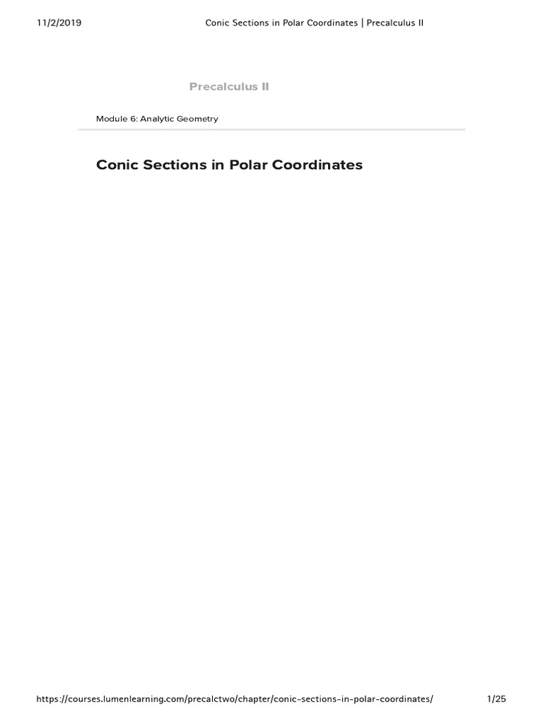 Conic Sections in Polar Coordinates - Precalculus II | PDF | Orbit ...