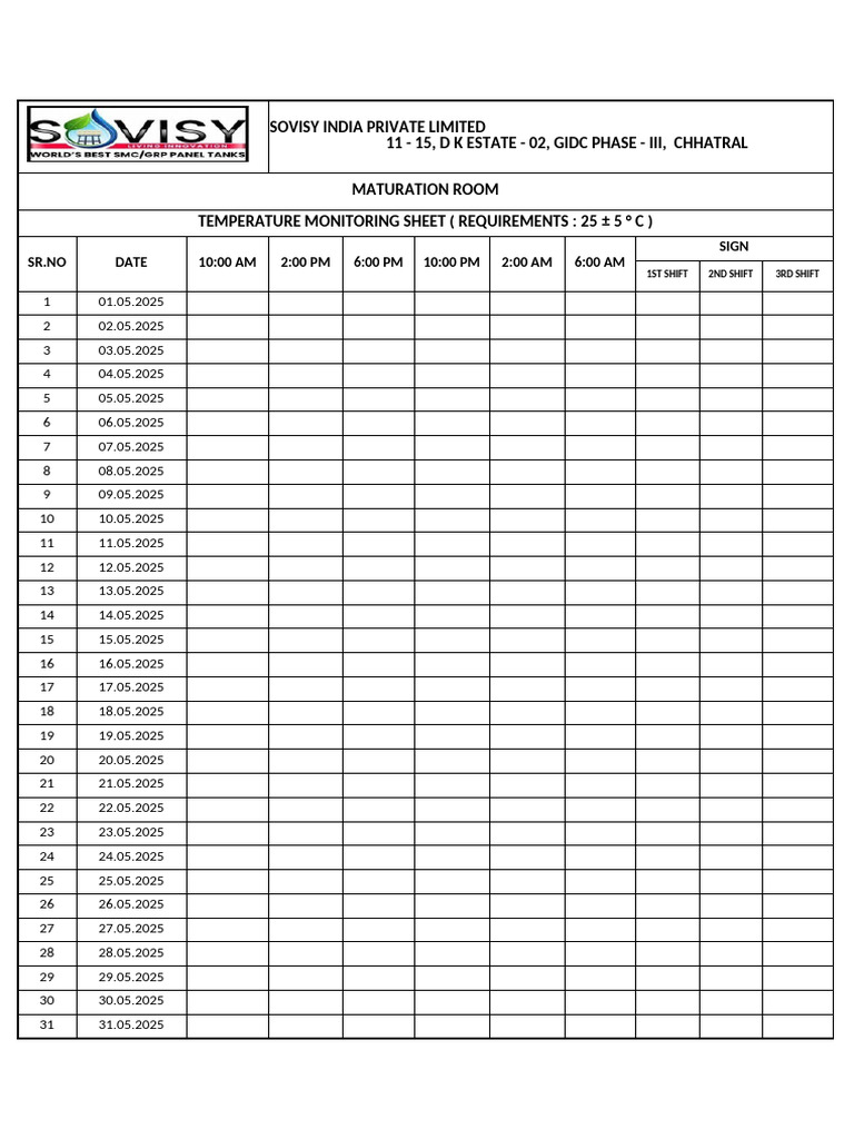 Temperature Monitoring Sheet - Moulding | PDF