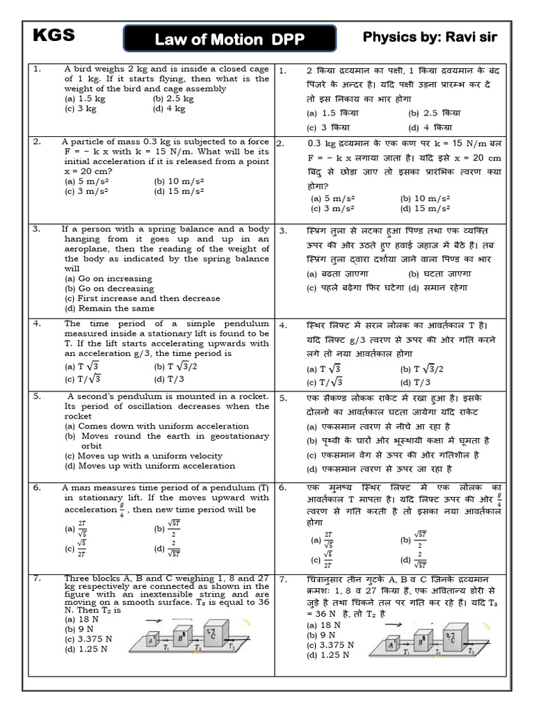 Law of Motion DPP: Physics By: Ravi Sir | PDF