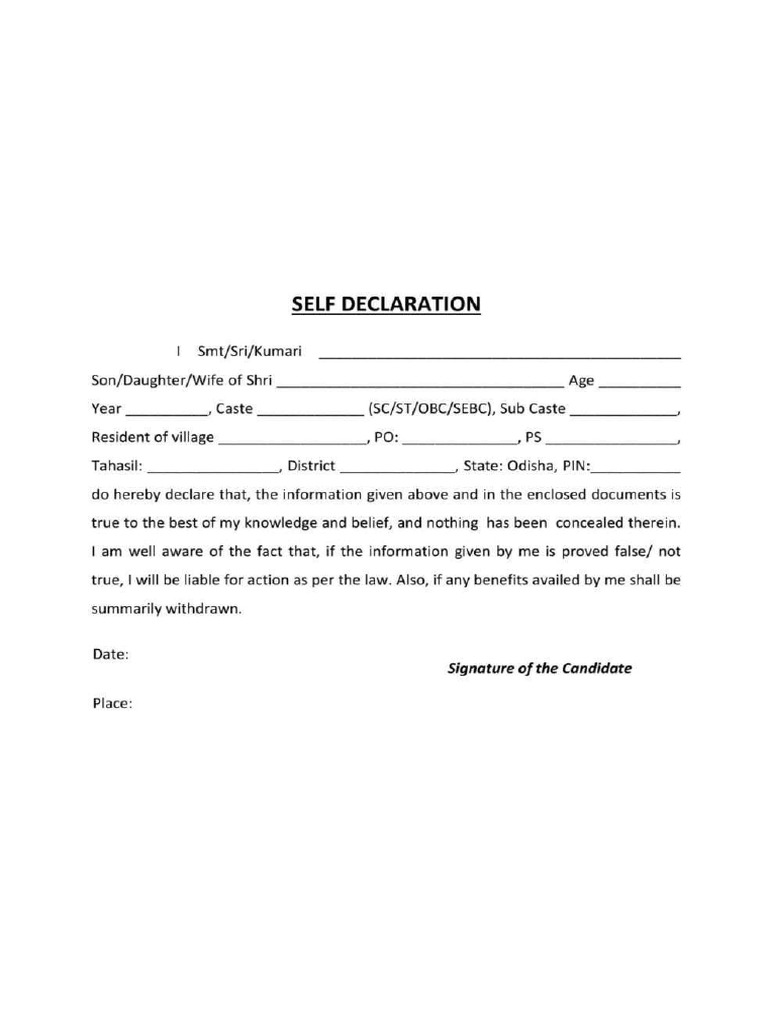 Self Declaration 2025 | PDF