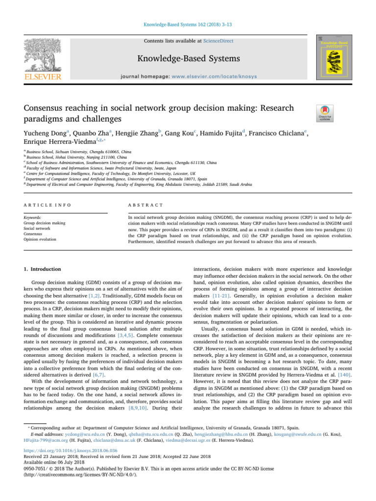 Consensus reaching in social network group decision making- Research ...