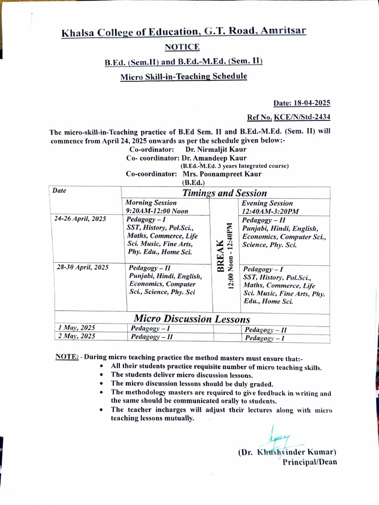 Micro Skill in Teaching Schedule For B.ED SEM - II & B.ED.M.ED SEM-II | PDF | Human ...
