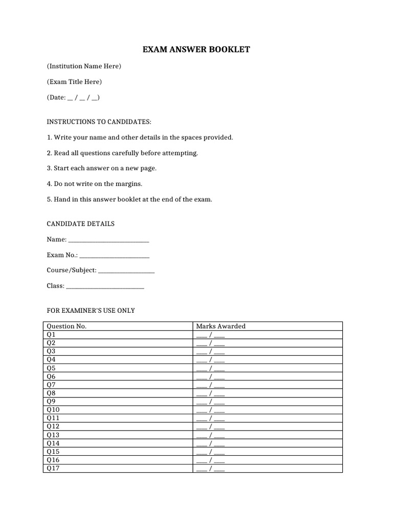 Final Exam Answer Booklet A4 Corrected | PDF