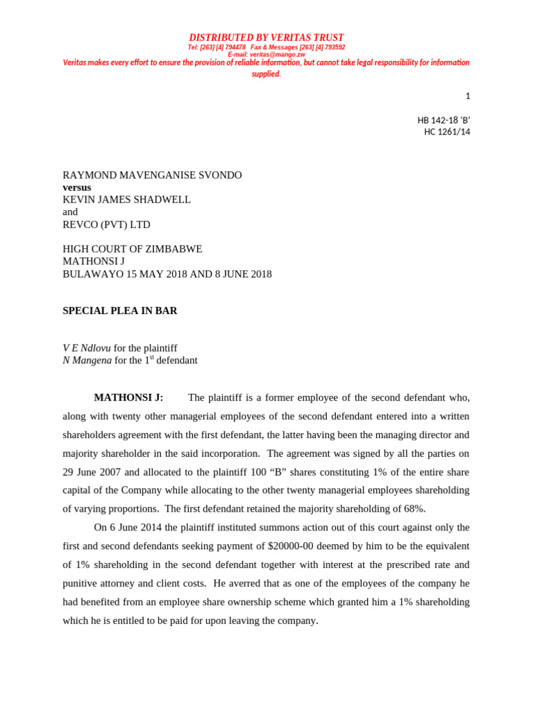 High Court Ruling on Shareholder Dispute | PDF | Arbitration | Business Law
