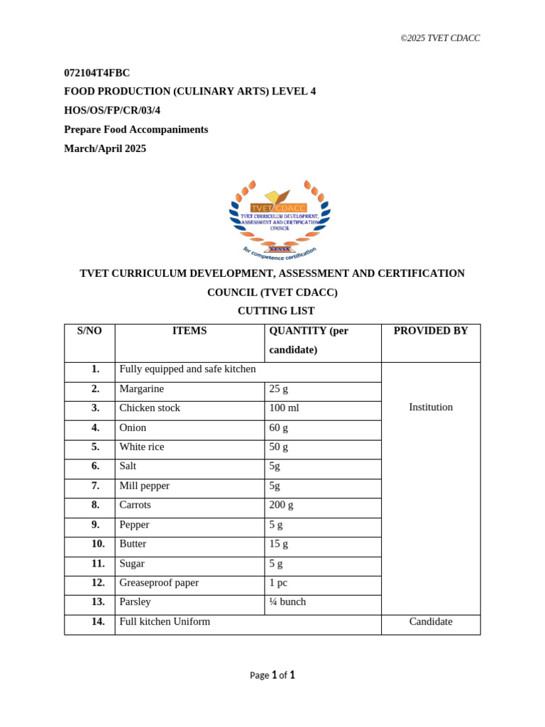 Food Accompaniments Preparation Guide | PDF