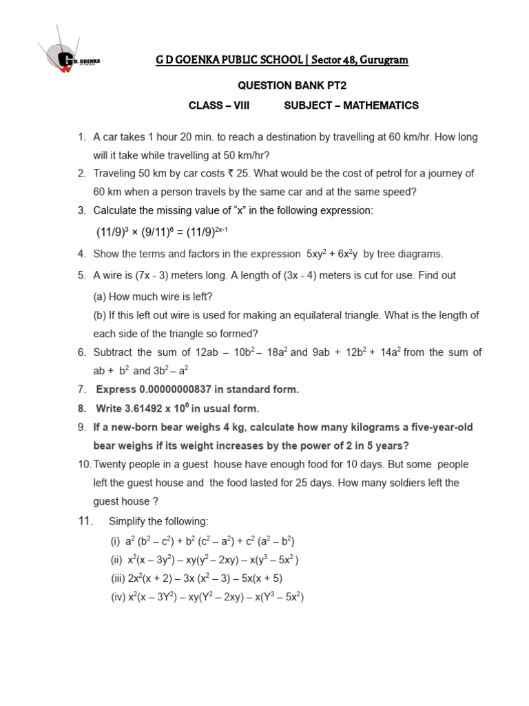 Class 8 Question Bank PT2 2024-25 | PDF | Mathematics
