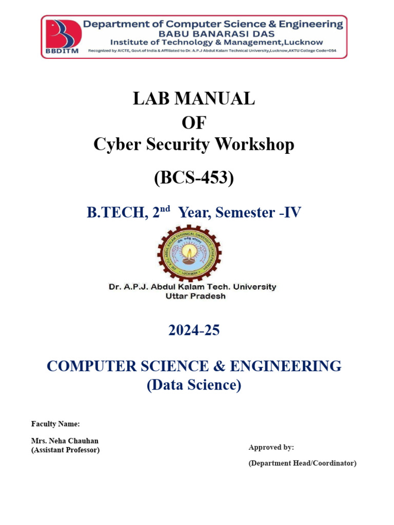 Lab Manual Format Cyber Security Workshop - BCS453. - DS | PDF ...