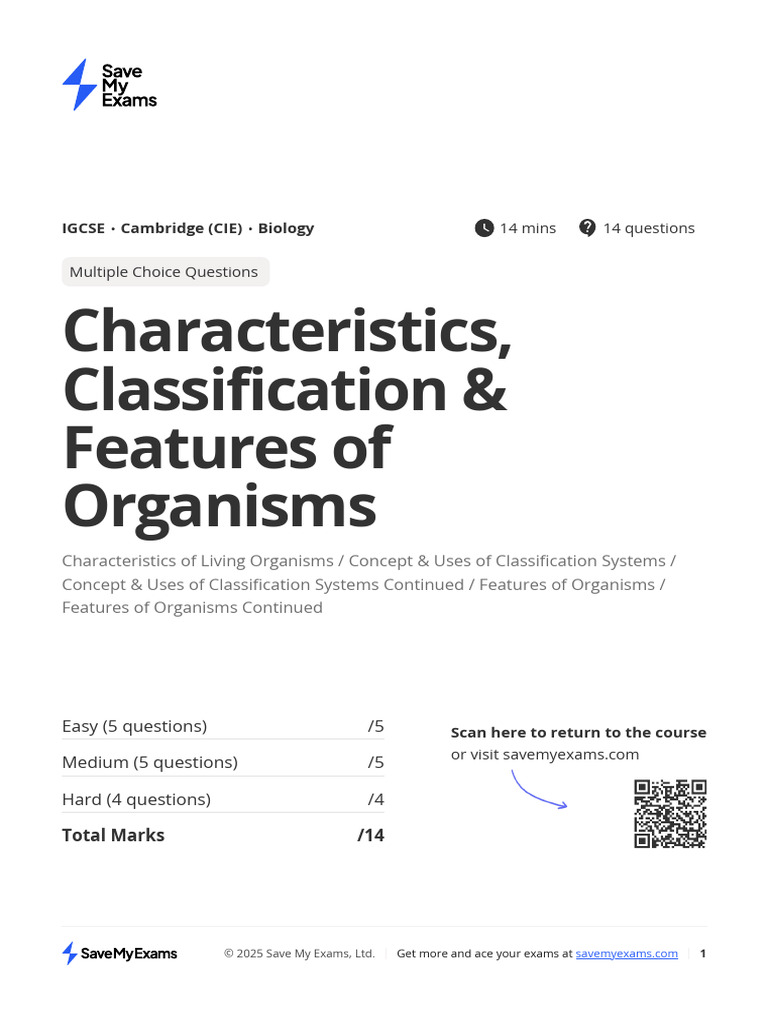 1 1 Characteristics Classification and Features of Organisms Mcq | PDF ...