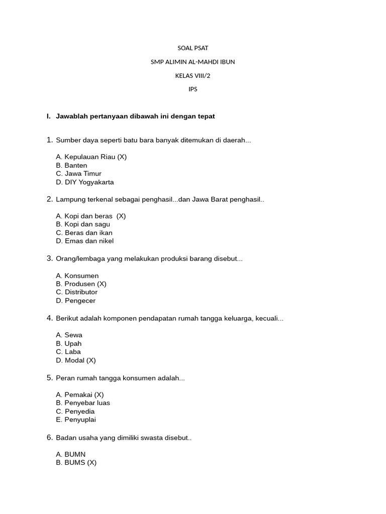 Soal Psat Kelaas 8 | PDF
