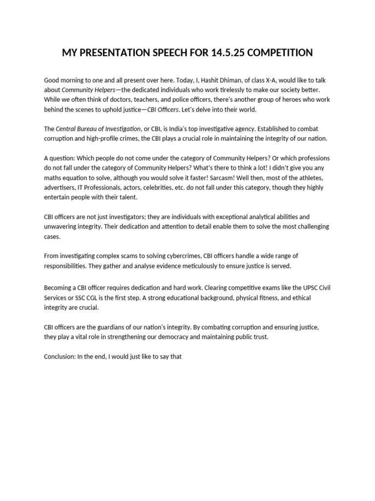 My Presentation Speech For 14 | PDF