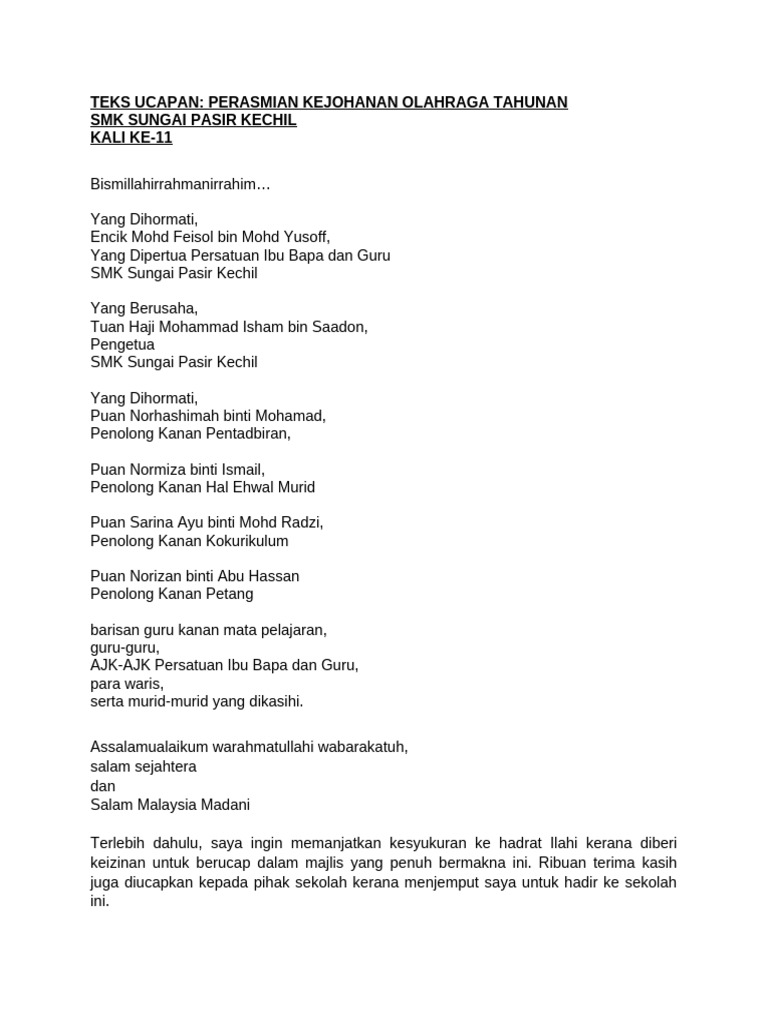 TEKS UCAPAN PERASMI | PDF