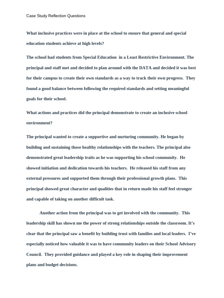 Case Study Reflection Questions On SPED | PDF | Leadership | Teachers