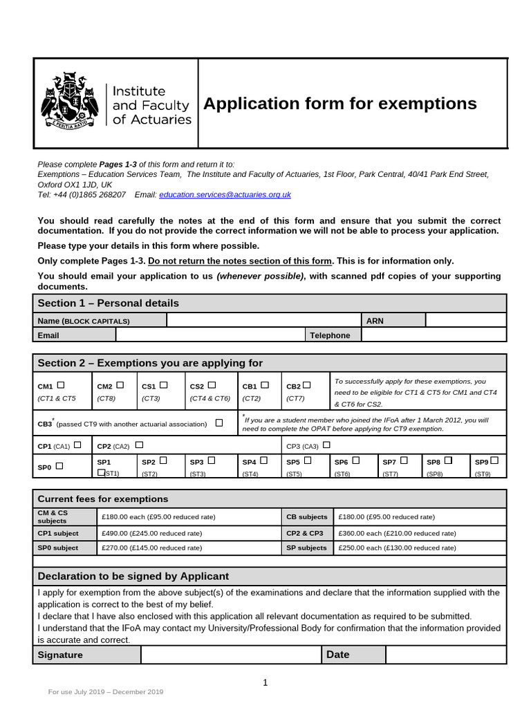 Application Form Use When Applying Exemptions - July2019 - 0 | PDF ...