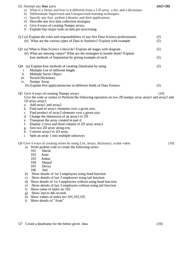 Data Science Imp Questions 2 | PDF | Data Management | Computing