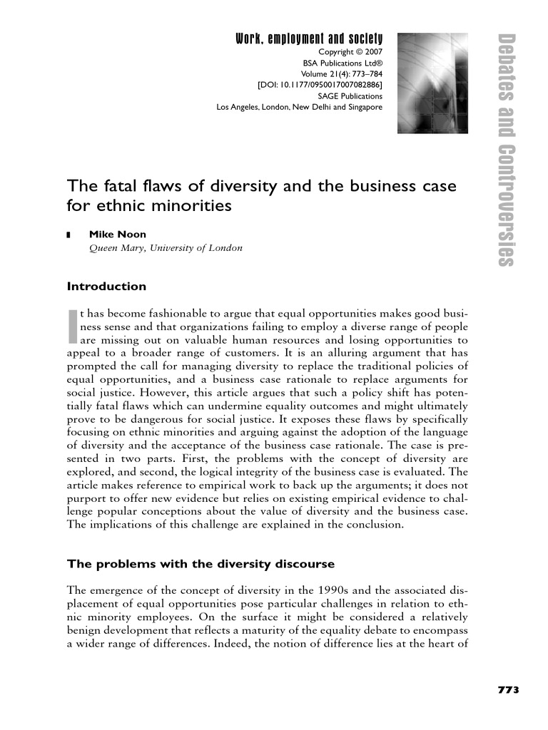 Flaws in Diversity and Business Case | PDF | Multiculturalism | Equal ...