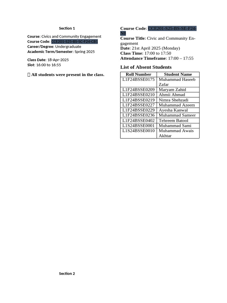 Manual Attendance Civic and Community Engagement | PDF