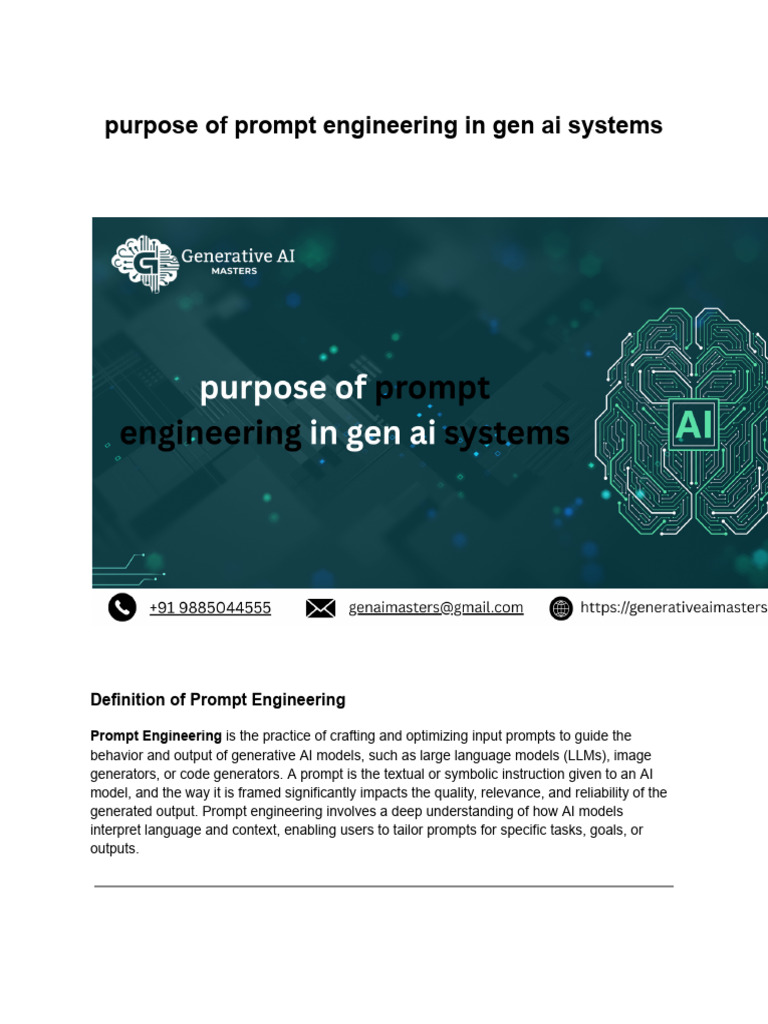 Purpose of Prompt Engineering in Gen Ai Systems | PDF | Artificial ...