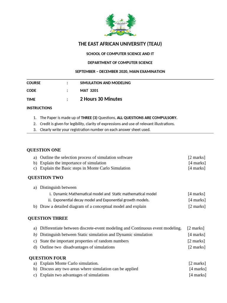 Simulation and Modeling Exam Paper | PDF
